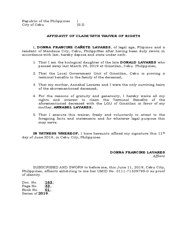 Affidavit of Claim With Waiver of Rights: Affiant | PDF | Social Science