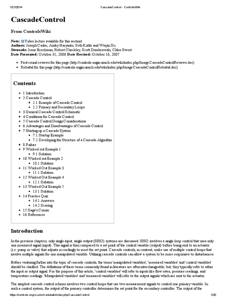Cascade Control | PDF | Control Theory | Distillation