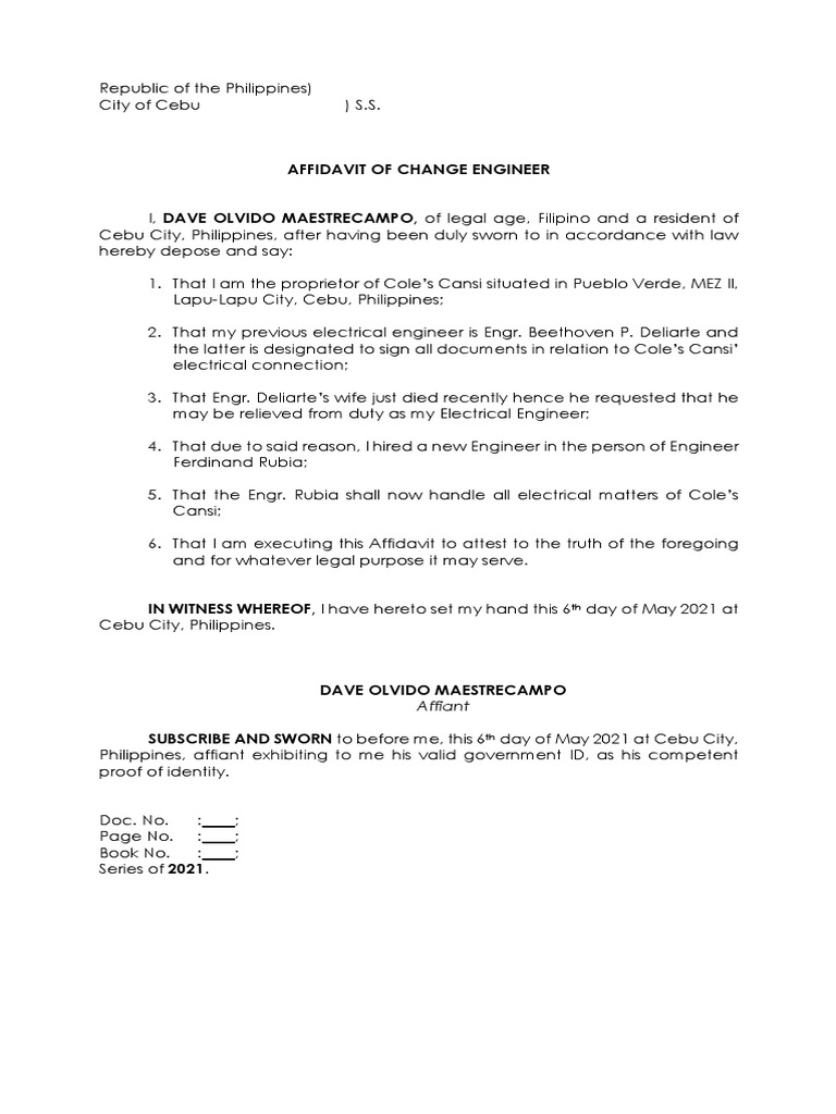 Affidavit of Change Engineer: Affiant | PDF