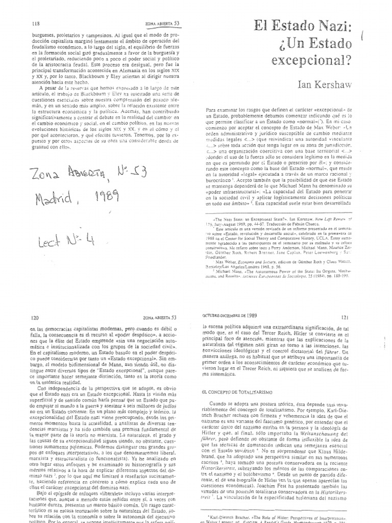6 - Kershaw - El Estado Nazi. Un Estado Excepcional | PDF | Fascismo ...