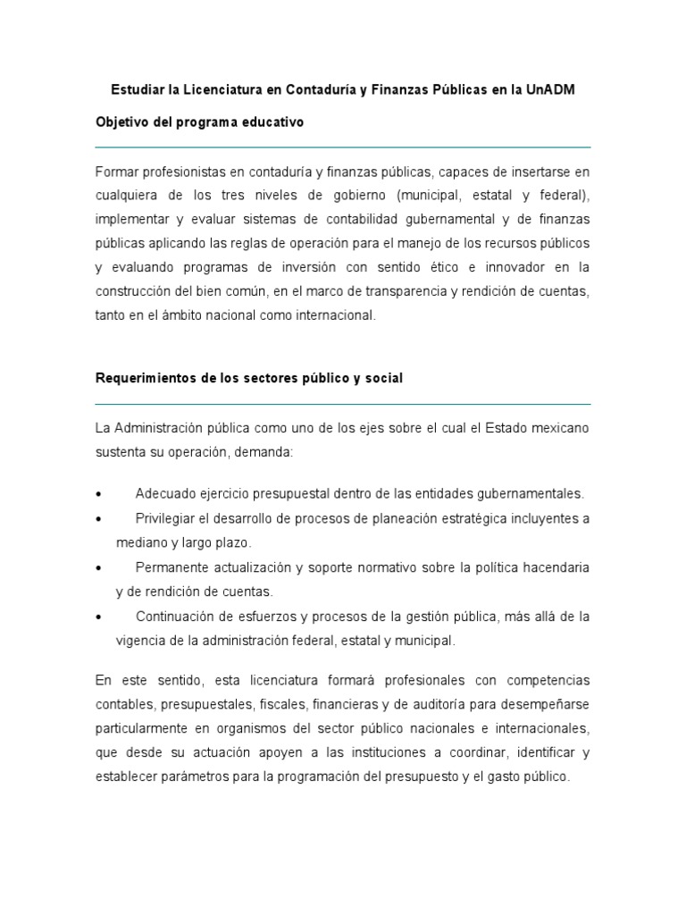 Estudiar La Licenciatura en Contaduría y Finanzas Públicas en La UnADM ...