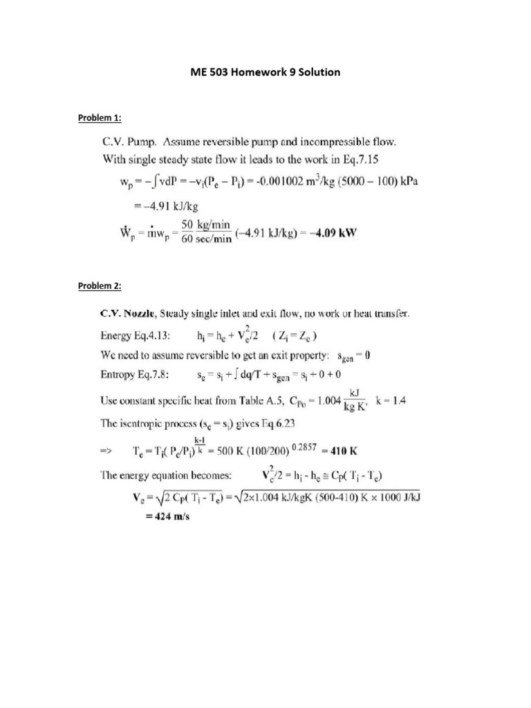 ME 503 Homework 9 Solutions | PDF