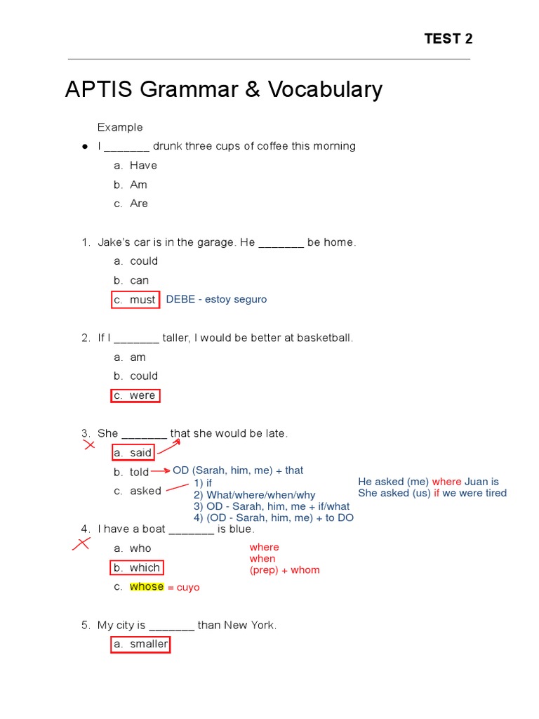 APTIS Grammar & Vocabulary Test 2 | PDF | Language Arts & Discipline