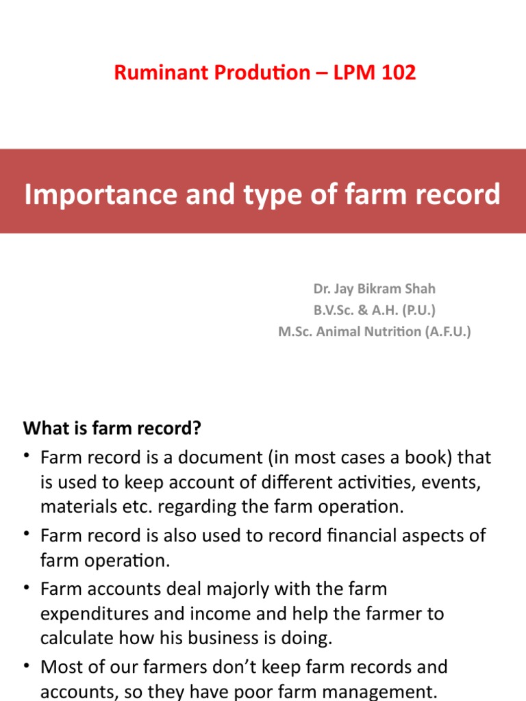 Ruminant Prodution - LPM 102: Importance and Type of Farm Record | PDF ...