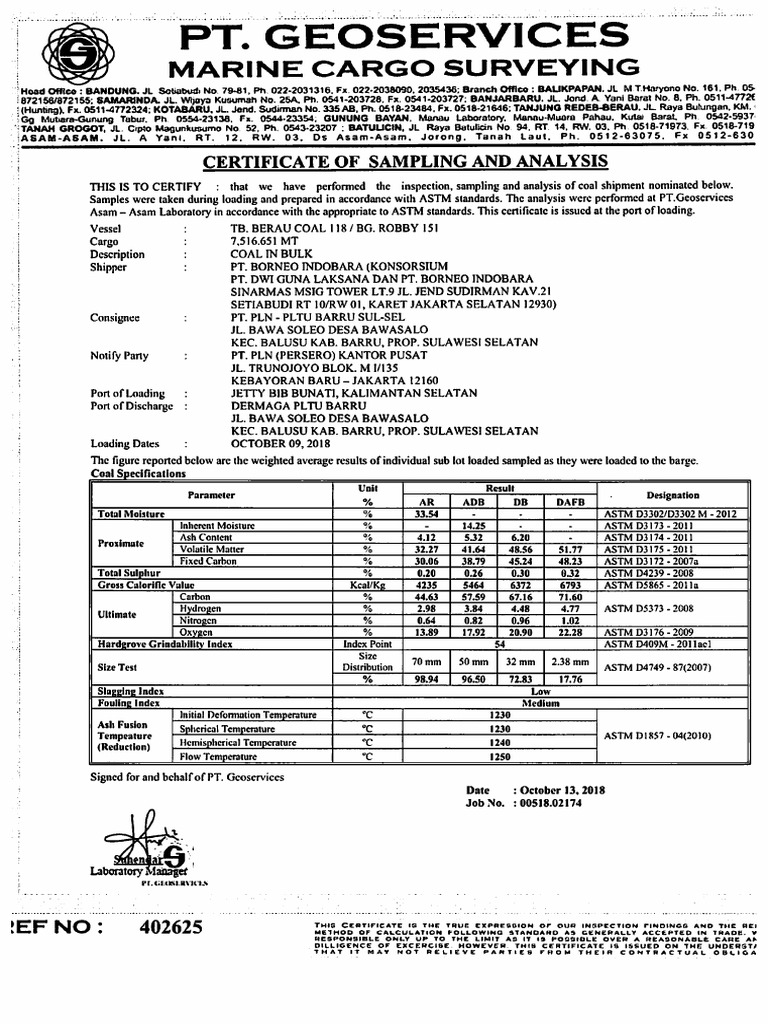 COA Loading PLTU Barru 1018 | PDF