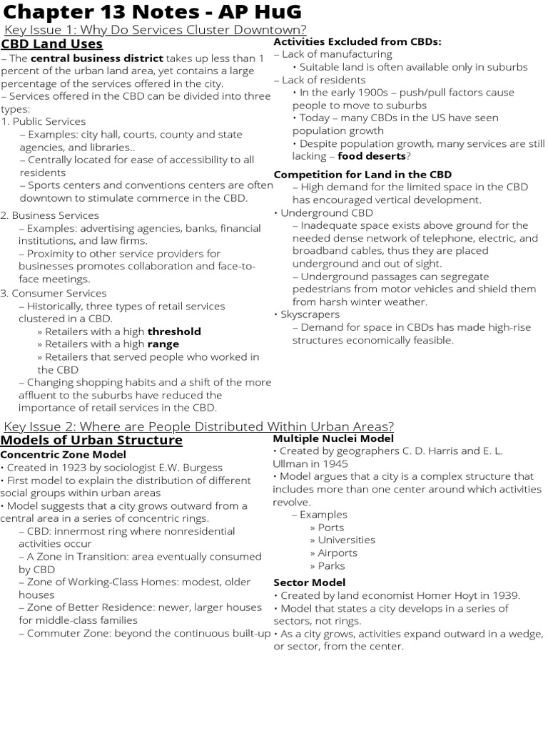 Chapter 13 Notes - AP HuG | PDF | Suburb | Business