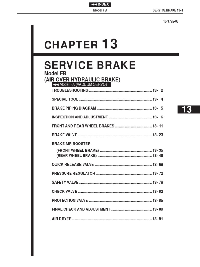 Service Brake: Model FB (Air Over Hydraulic Brake) | PDF | Brake | Leak