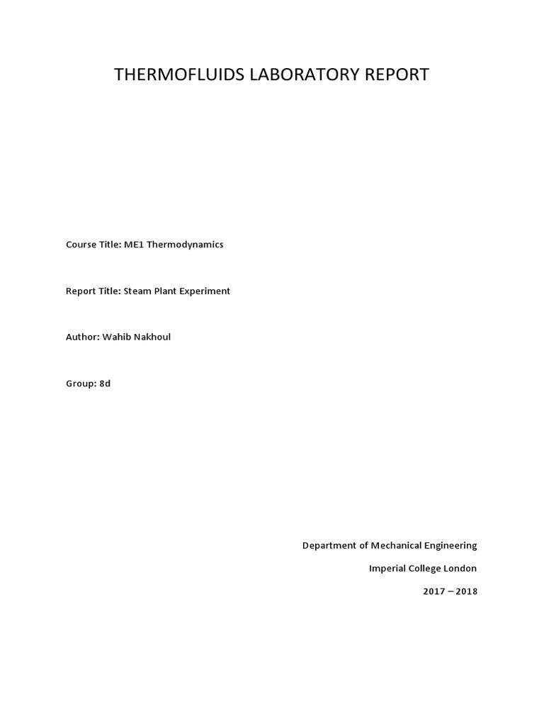 Thermofluids Laboratory Report | PDF | Steam Engine | Boiler