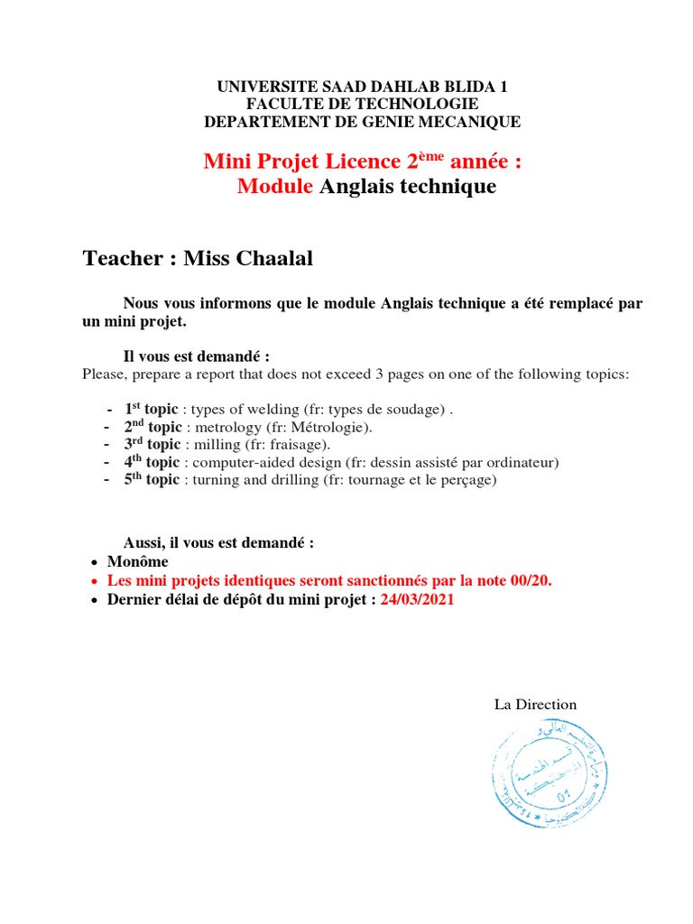 Mini Projet Anglais Technique L2 | PDF