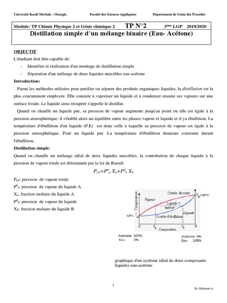 TP N02 Distillation simple محول | PDF | Distillation | Chimie