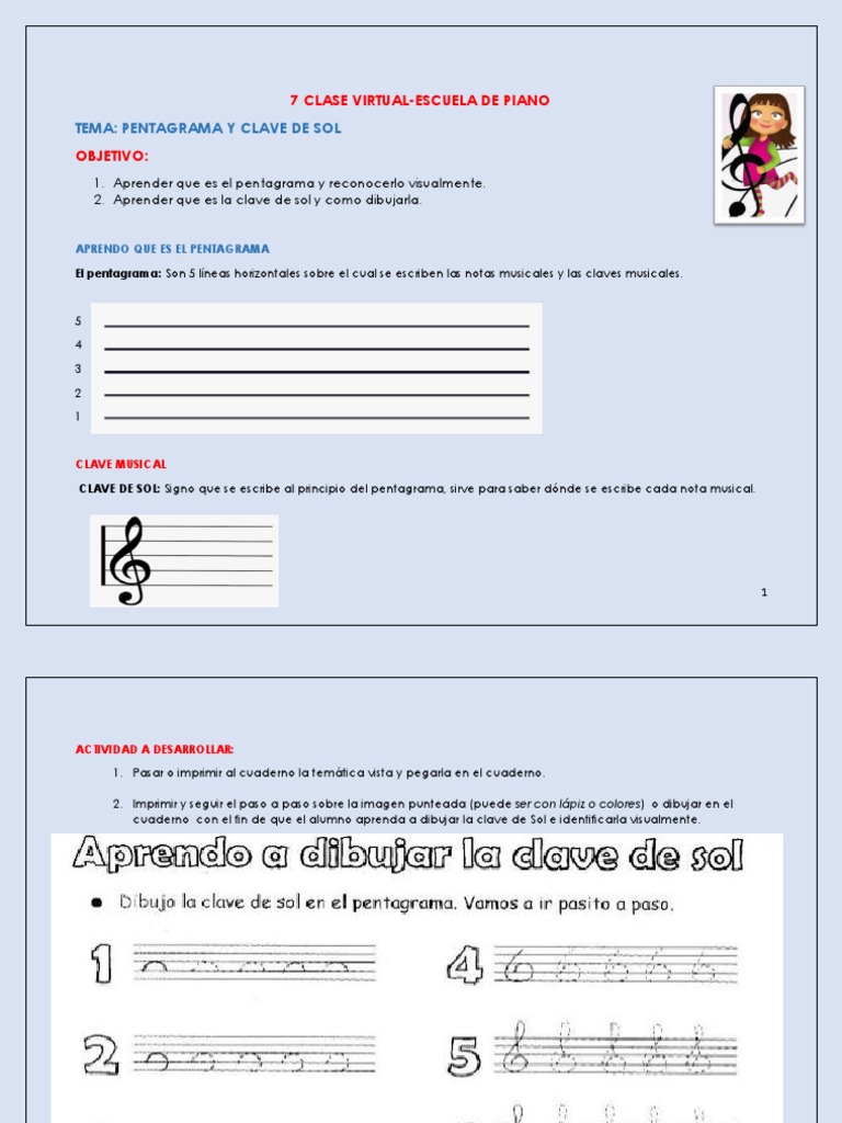 7 Clase Virtual - Pequeños Pentagrama y Clave de Sol | PDF