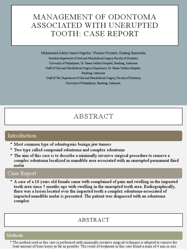Management of Odontoma Associated With Unerupted Tooth Case Report ...