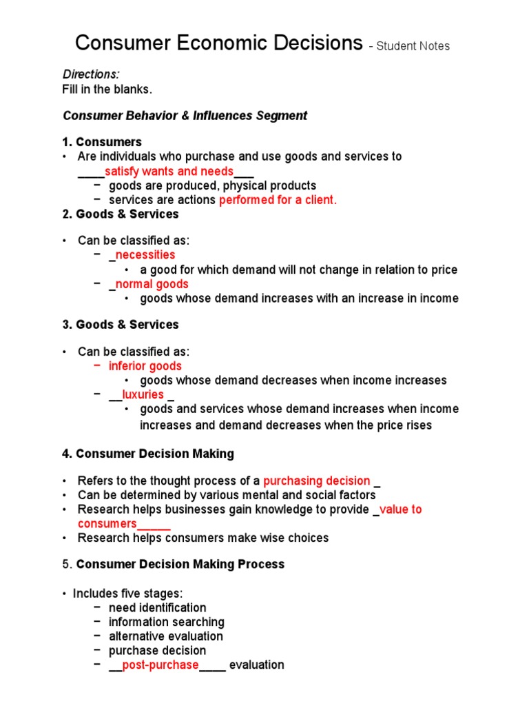 Consumer Economic Decisions-Student Notes | PDF | Demand | Consumer ...