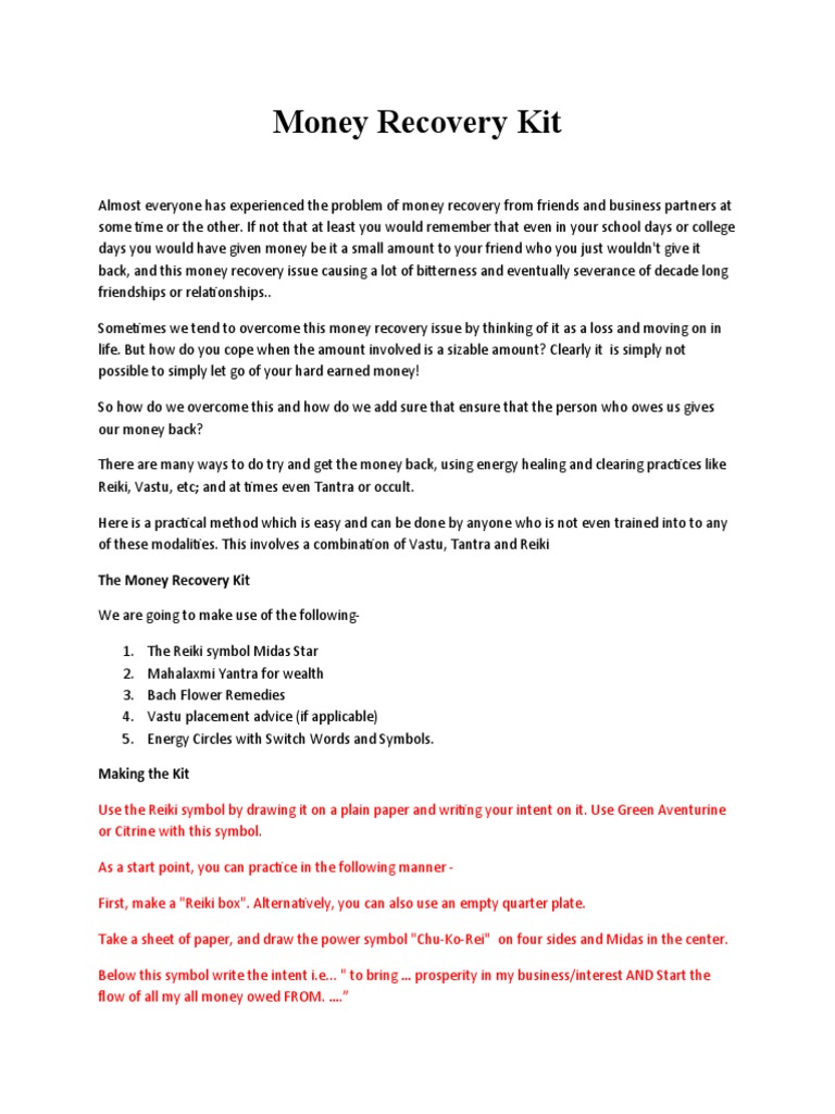 Money Recovery Kit | PDF | Reiki