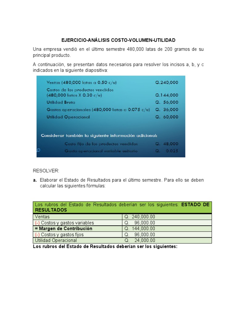 Ejercicio Análisis Costo Volumen Utilidad | PDF