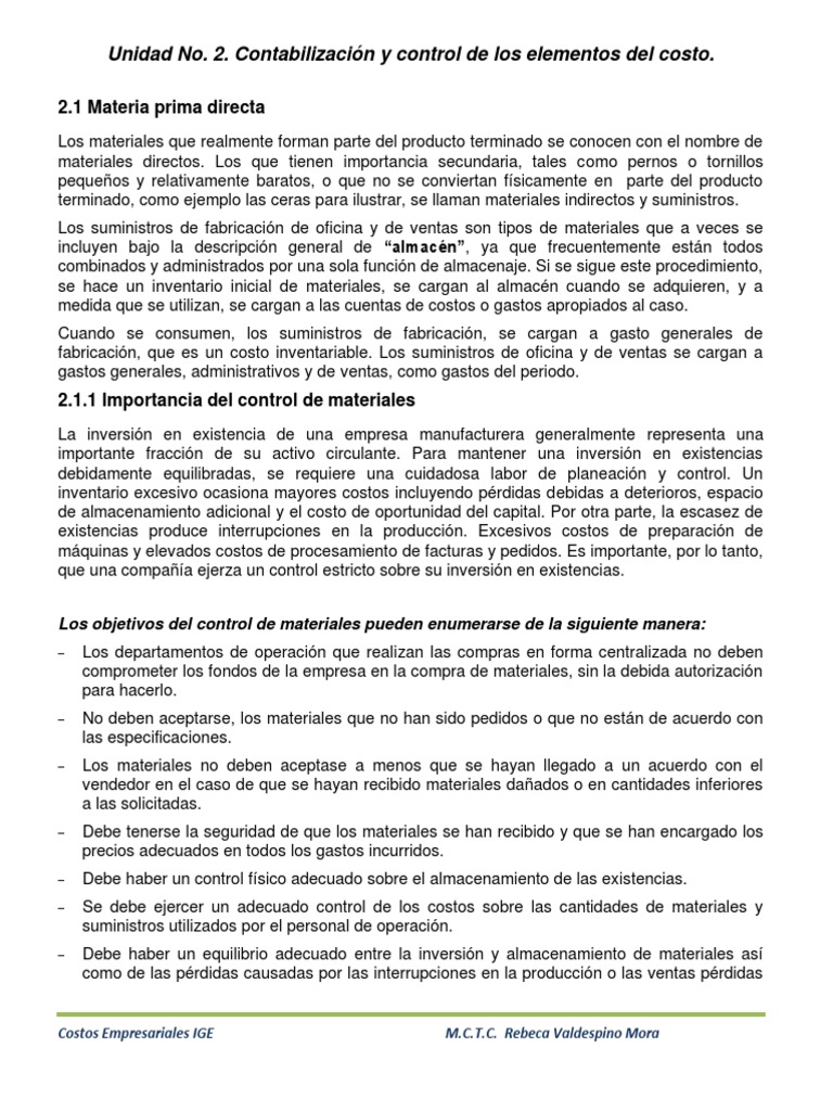 Apuntes Materiales Directos | PDF | Costo | Inventario