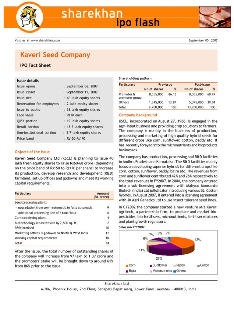 Kaveri Seed Company: IPO Fact Sheet | PDF | Wheat | Agriculture