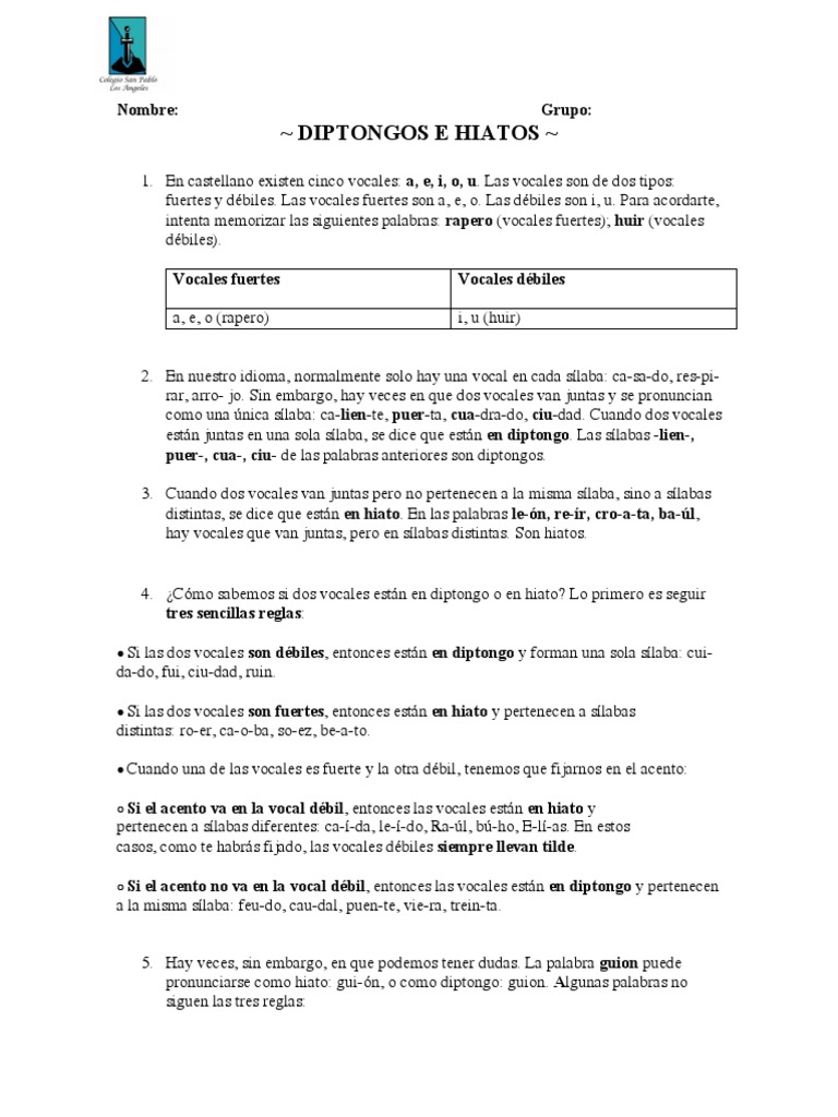 Diptongos e Hiatos en Castellano | PDF | Vocal | Sílaba