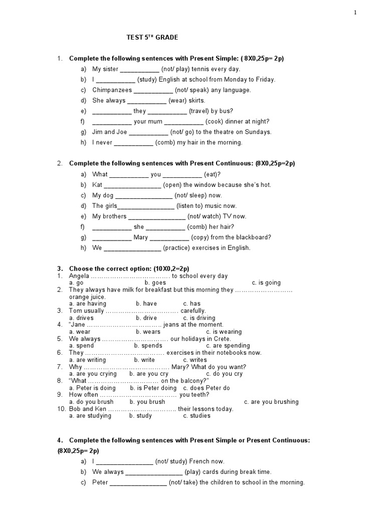 Test 5th Grade | PDF | Language Arts & Discipline | Home & Garden