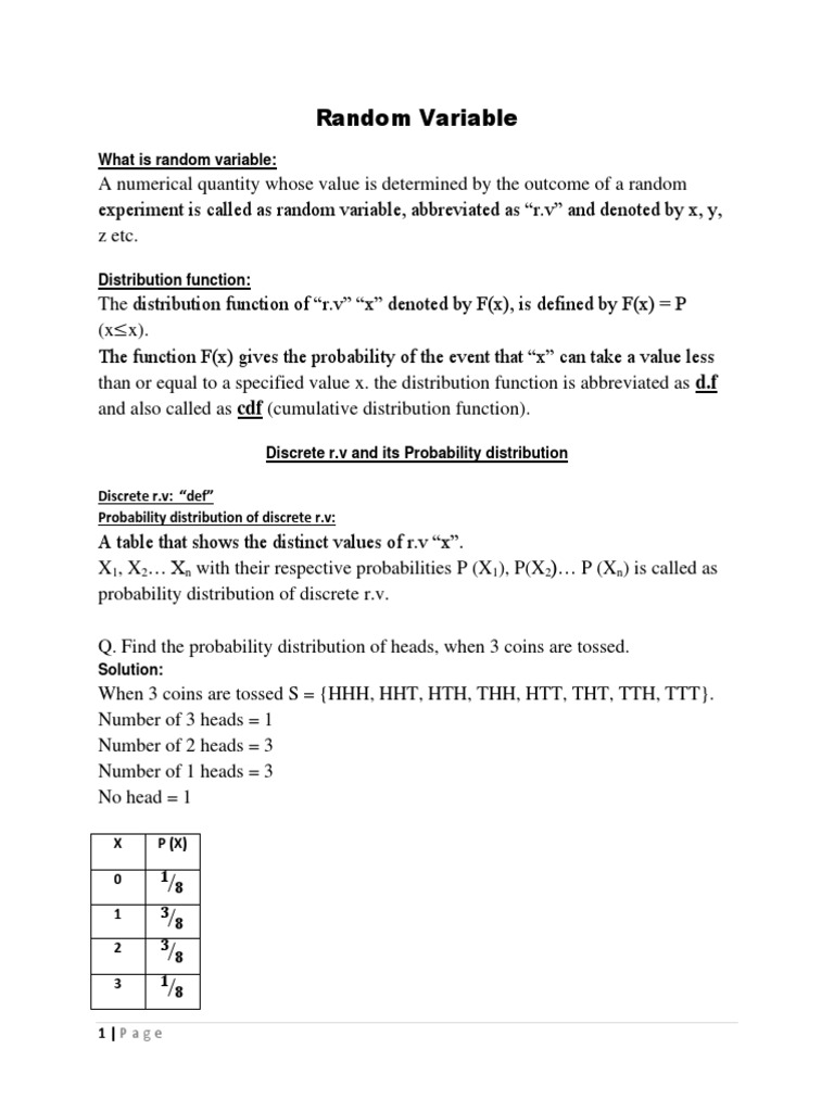 Random Variable | Download Free PDF | Probability Distribution | Random Variable
