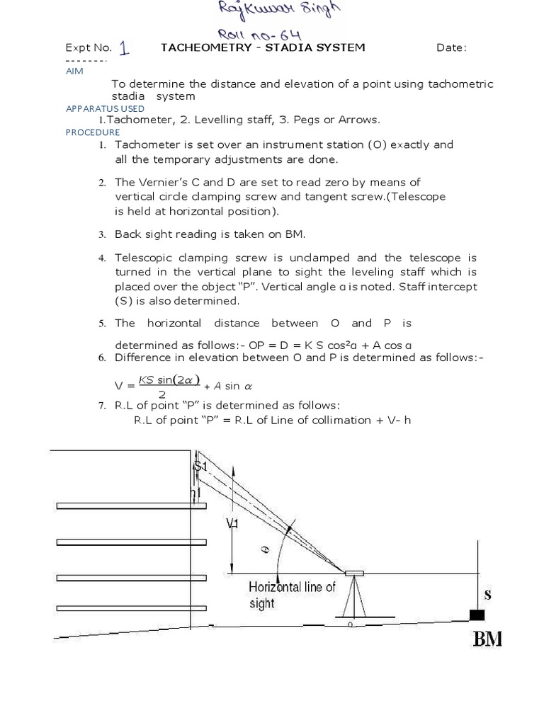 Tacheometry - Stadia System: KS Sin | PDF | Compass | Angle