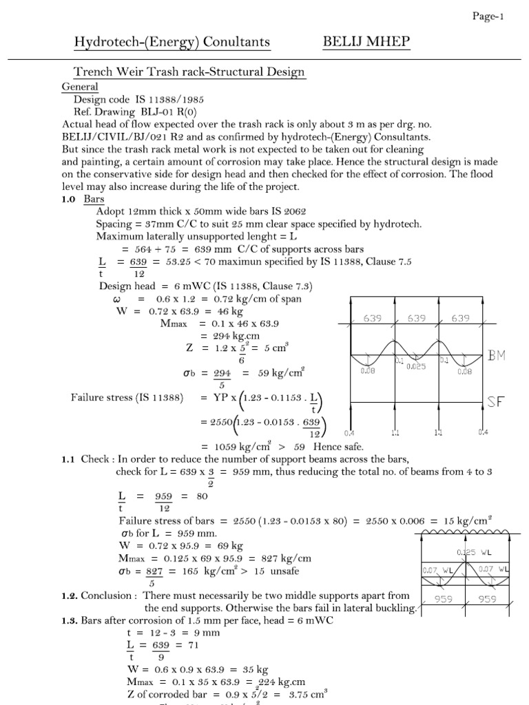 Trash Rack Structural Design | PDF