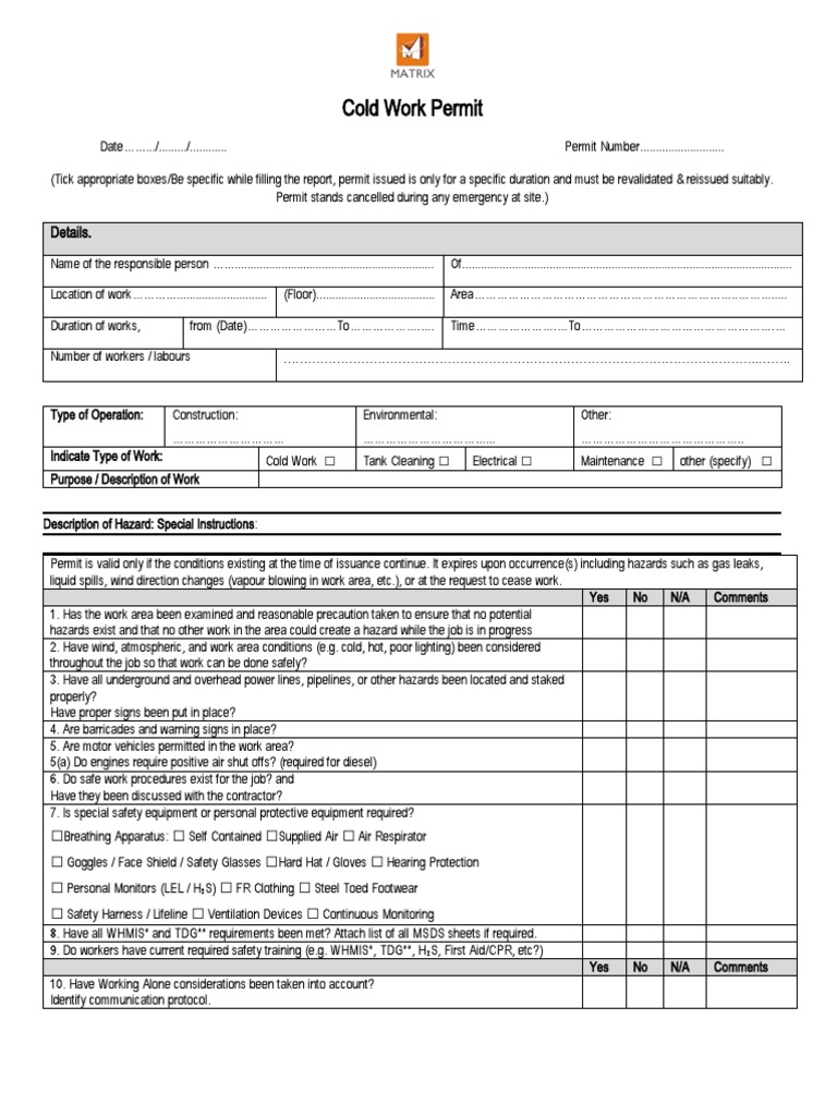 COLD WORK PERMIT