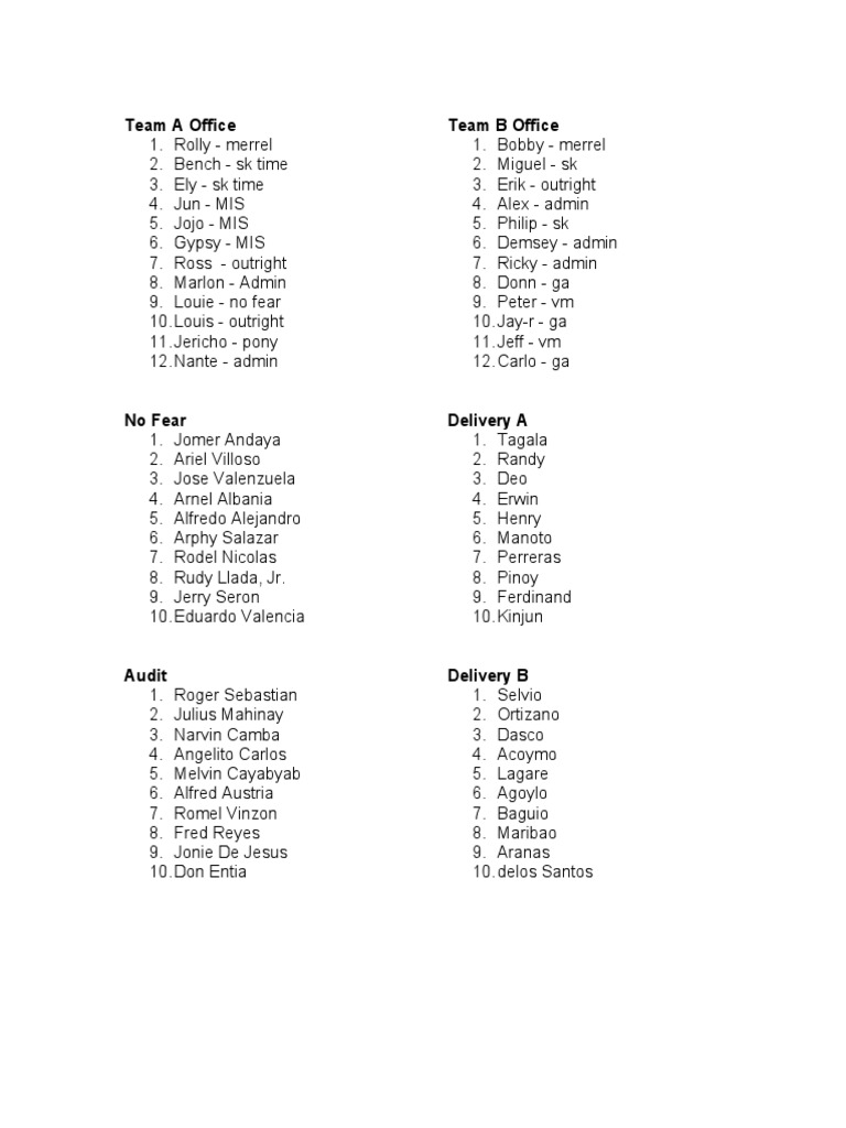 Team Line Up | PDF