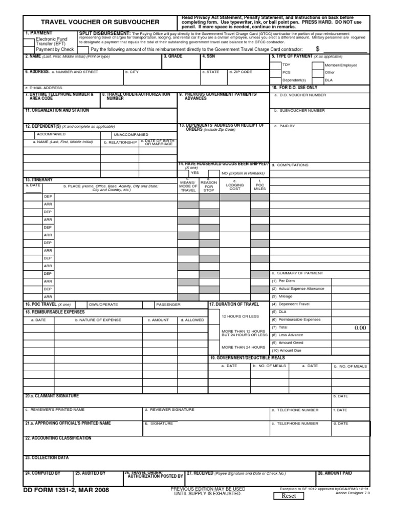 DD 1351-2 | PDF | Social Security Number | Per Diem