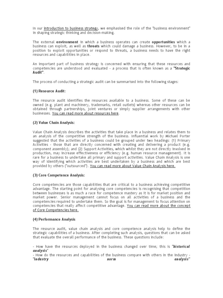 STrategic Audit | PDF | Swot Analysis | Value Chain