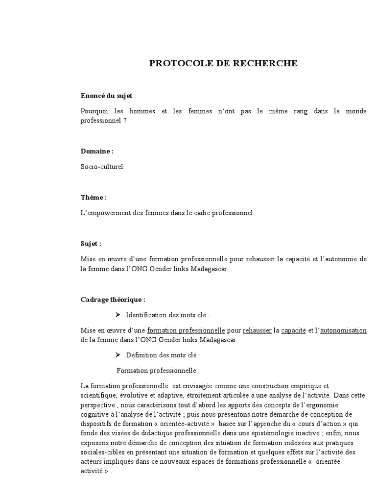 Protocole de Recherche Pour Memoire | PDF | Responsabilisation | Autonomie