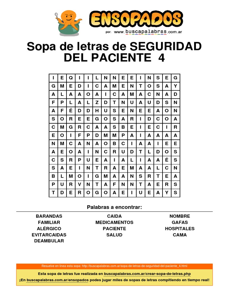 Sopa de Letras de Seguridad Del Paciente - 4 | PDF