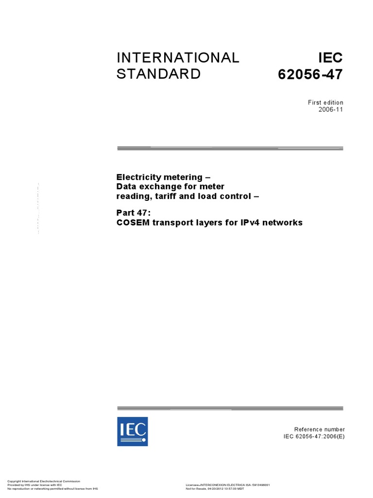 Iec 62056-47 2006-11 Ed1 | PDF | Internet Protocol Suite | Transmission ...
