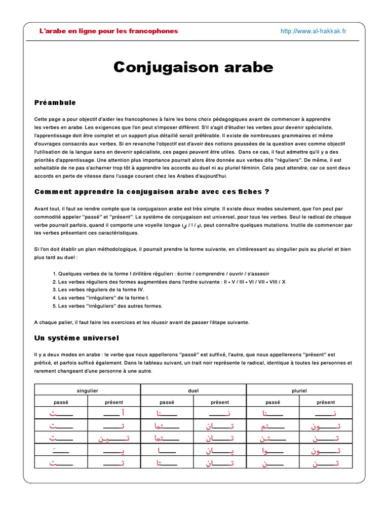 Conjugaison Arabe Simplifiée | PDF | Nombre grammatical | Verbe