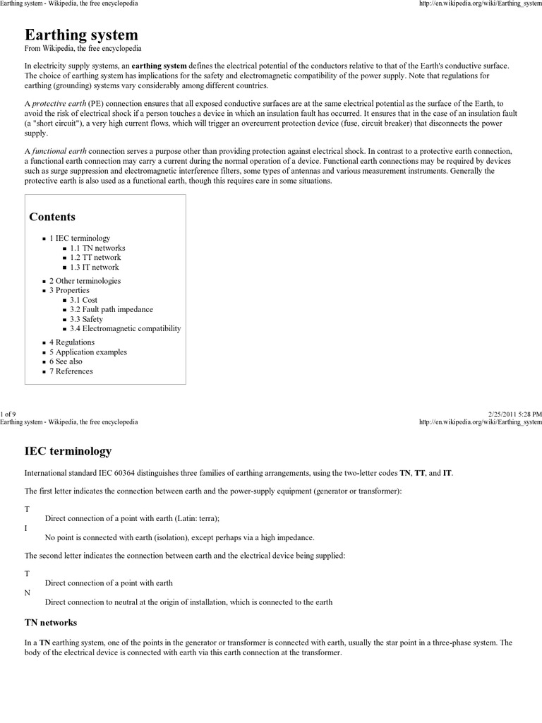 Earthing System - Wikipedia, The Free Encyclopedia | PDF | Safety ...