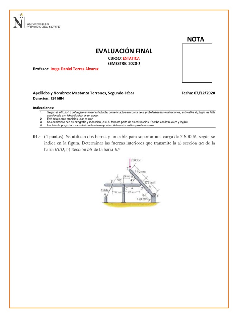 Examen Final Estatica | PDF