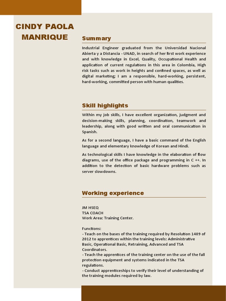 Curriculum Vitae - Paola Manrique | PDF | Apprenticeship | Human Nature