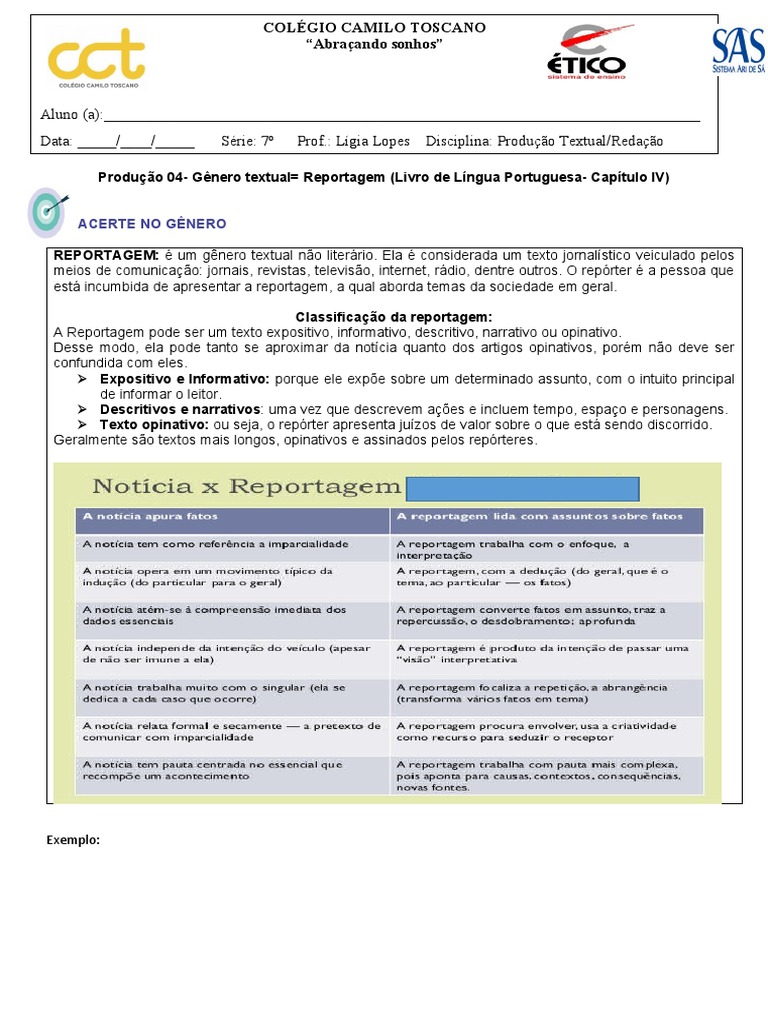 Produção de Reportagem Escolar | PDF