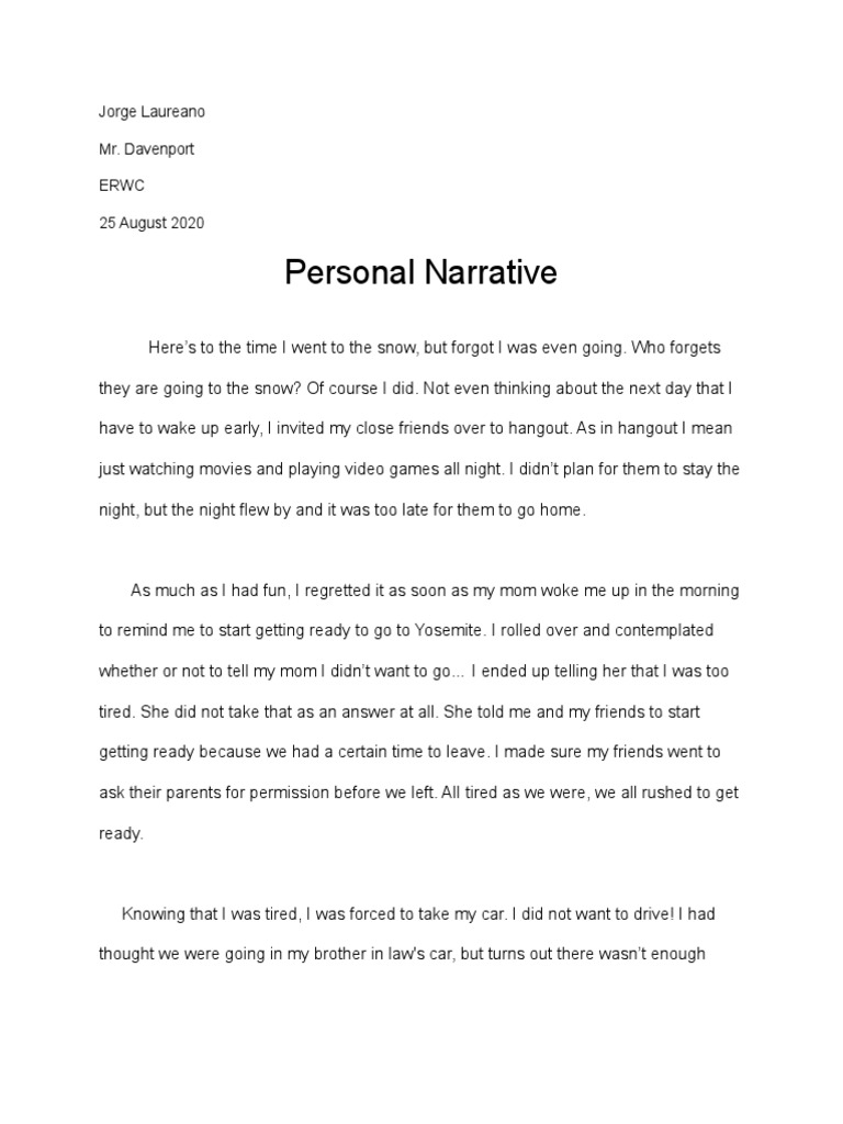 Jorge Laureano - Personal Narrative Rough Draft | PDF