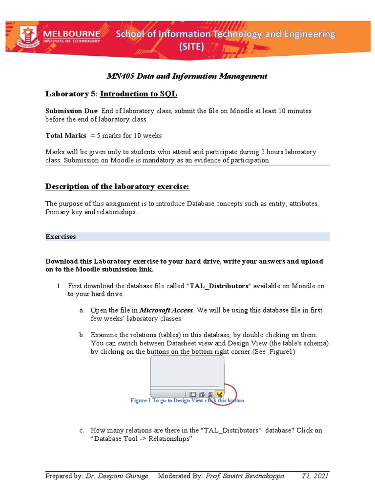 Laboratory 5: Introduction To SQL: MN405 Data and Information Management | PDF | Table (Database ...