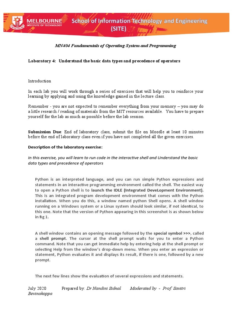 Laboratory 04 - Data Types and Expressions | PDF | Shell (Computing) | Command Line Interface