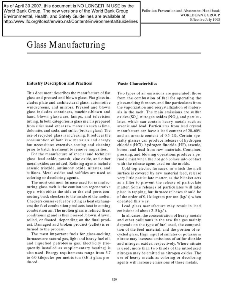 Glass Manufacturing: Industry Description and Practices Waste ...