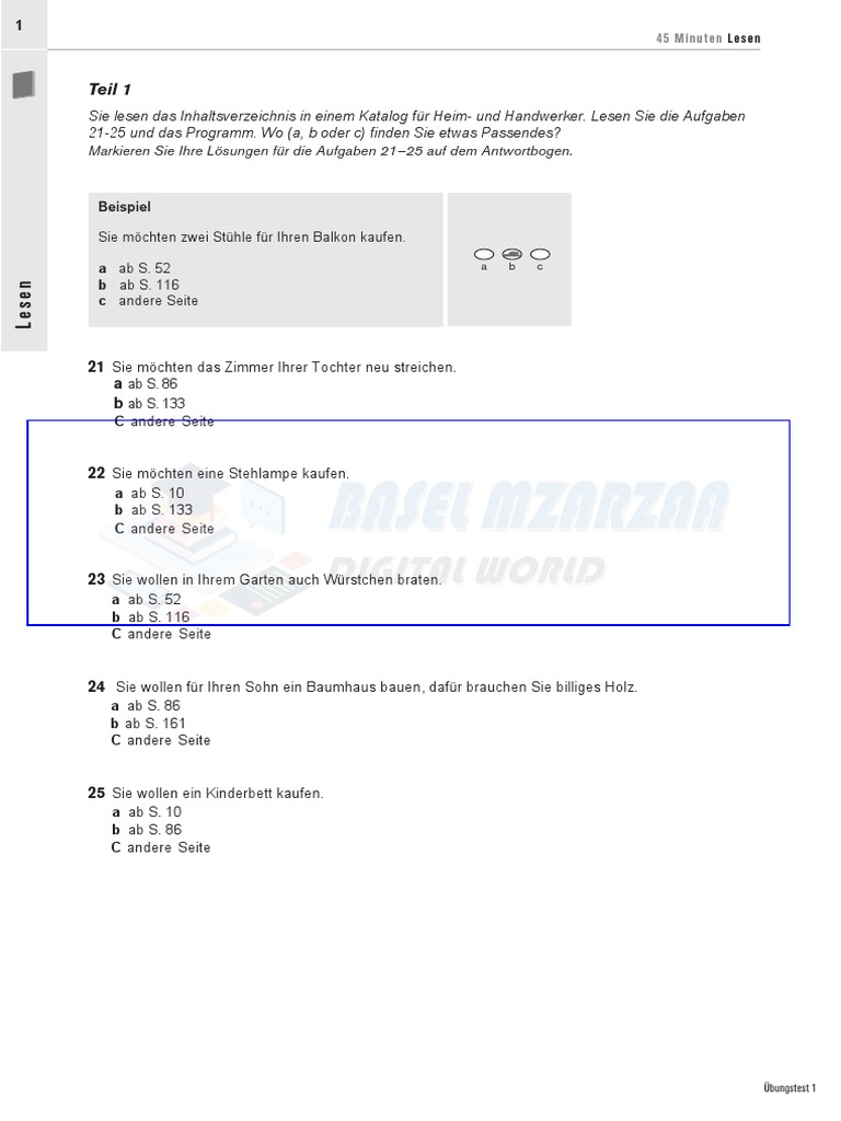 Modelltest (14) A2-B1 Lesen Deutsch | PDF