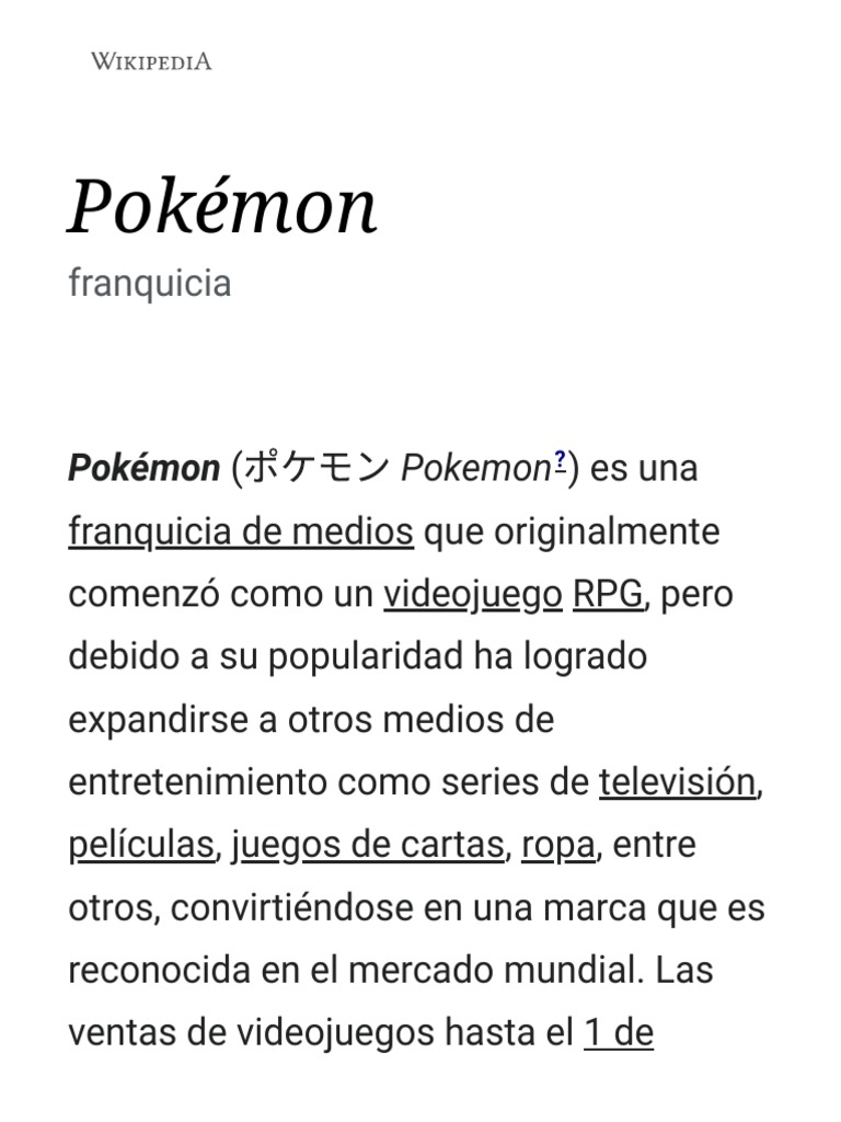 Pokémon - Wikipedia, La Enciclopedia Libre | PDF | Pokémon | Nintendo