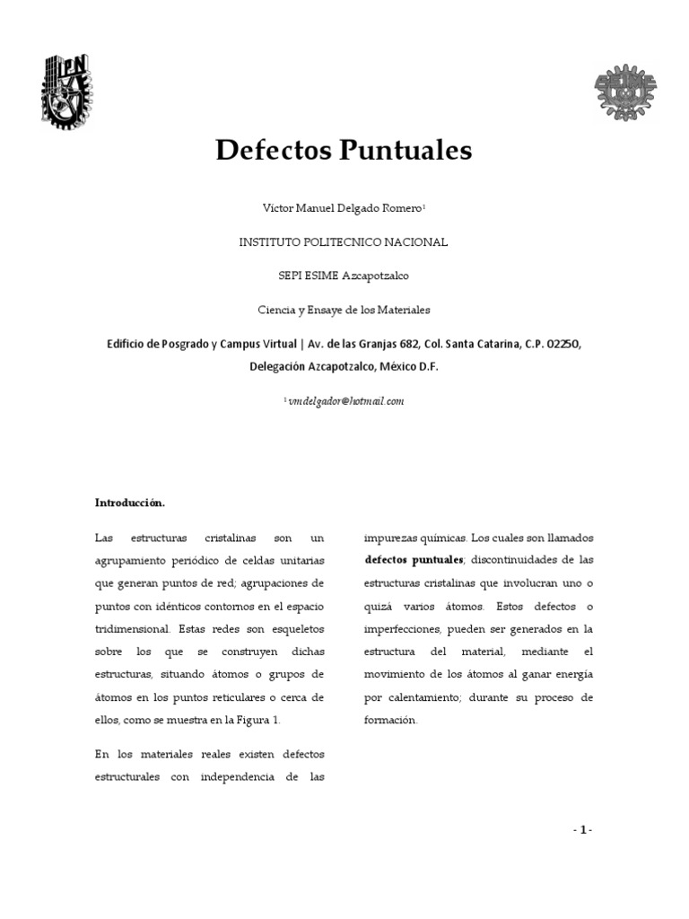 Defectos Puntuales en Materiales Cristalinos | PDF | Ion | Electrón