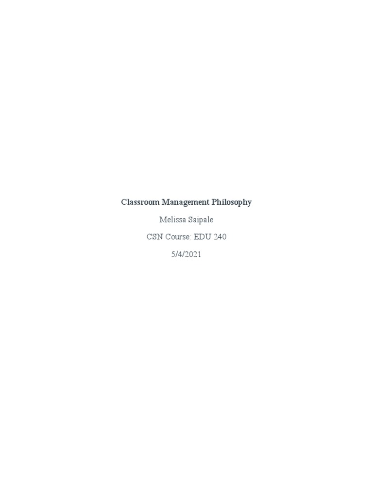 Classroom Management Philosophy 1 | PDF | Classroom Management | Teaching