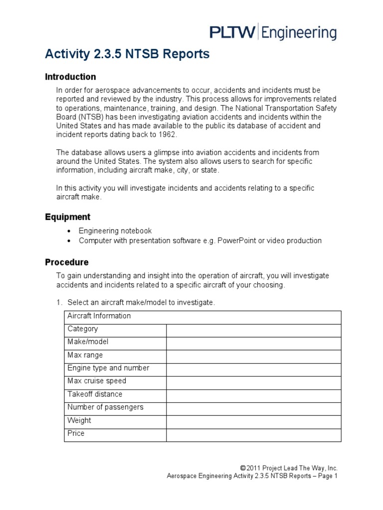© 2011 Project Lead The Way, Inc. Aerospace Engineering Activity 2.3.5 ...