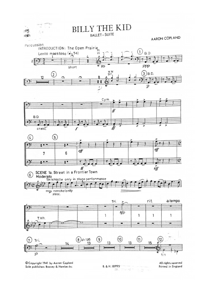 Copland - Billy The Kid Ballet Suite Percussion | PDF