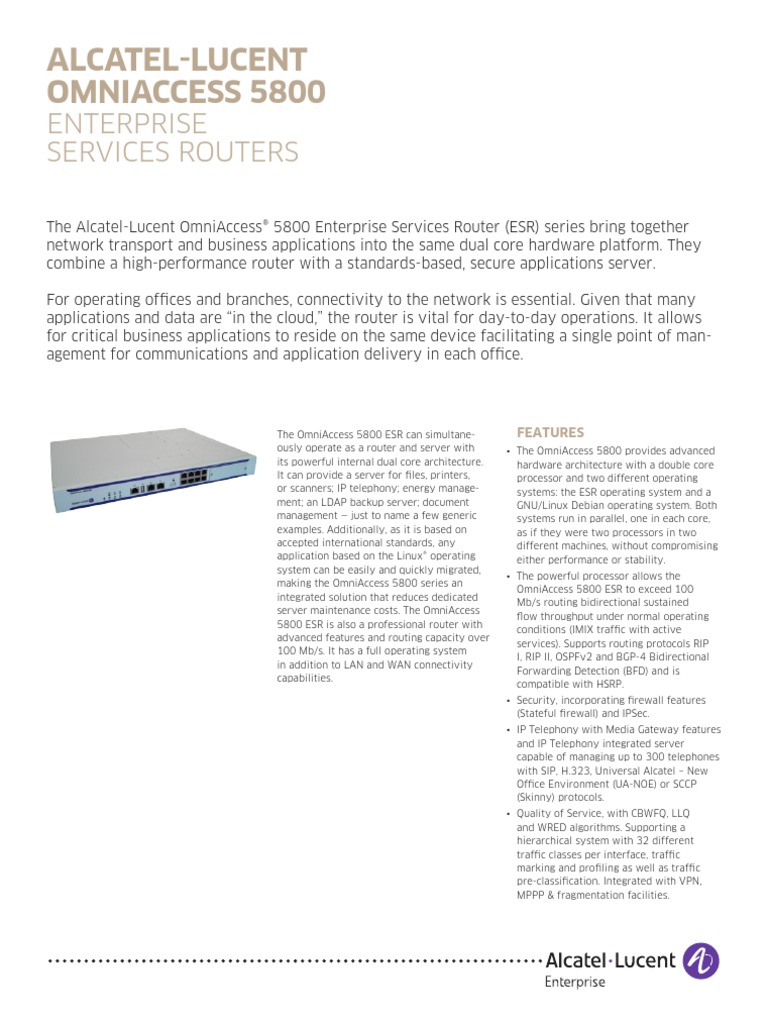Alcatel-Lucent Omniaccess 5800: Enterprise Services Routers | PDF | I ...