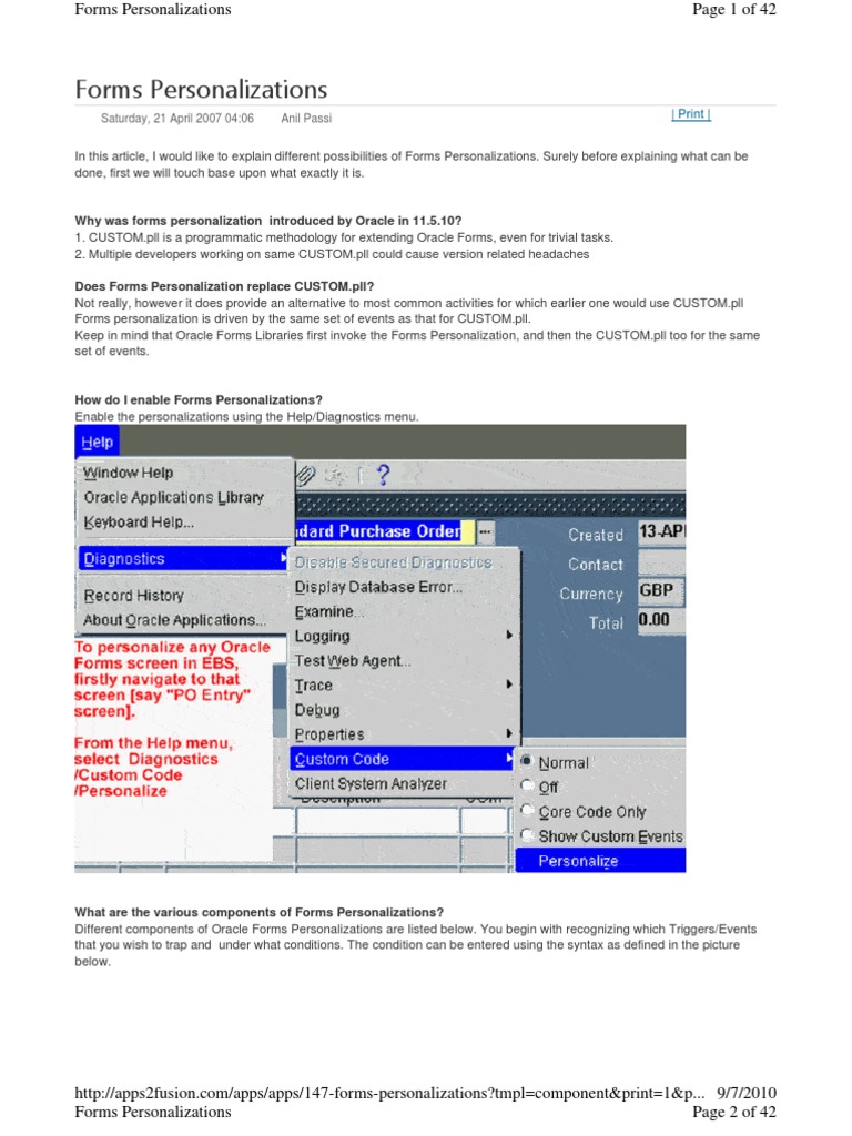Forms Personalizations: Why Was Forms Personalization Introduced by Oracle in 11.5.10? | PDF ...